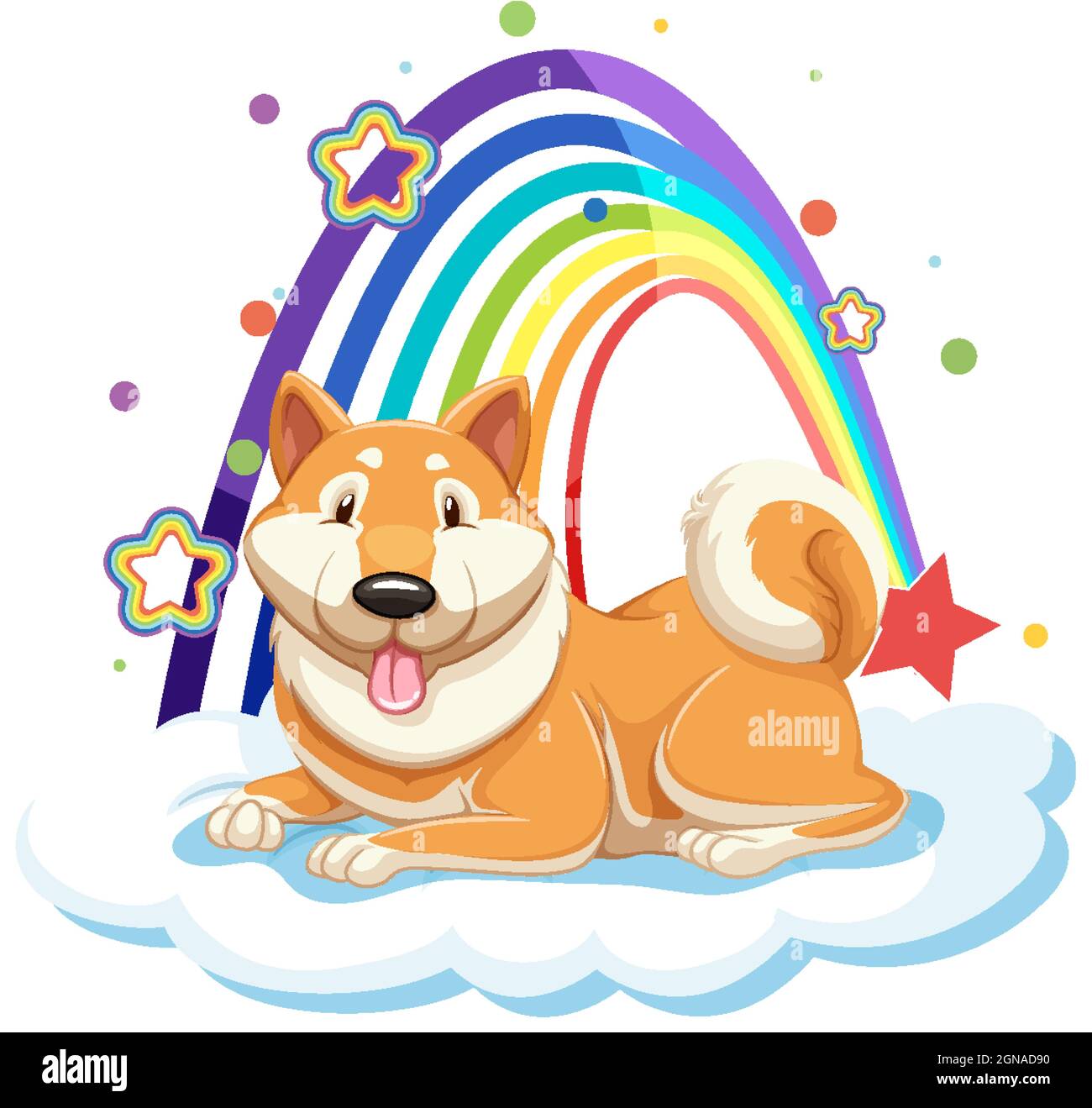 Cute dog on the cloud with rainbow illustration Stock Vector Image ...