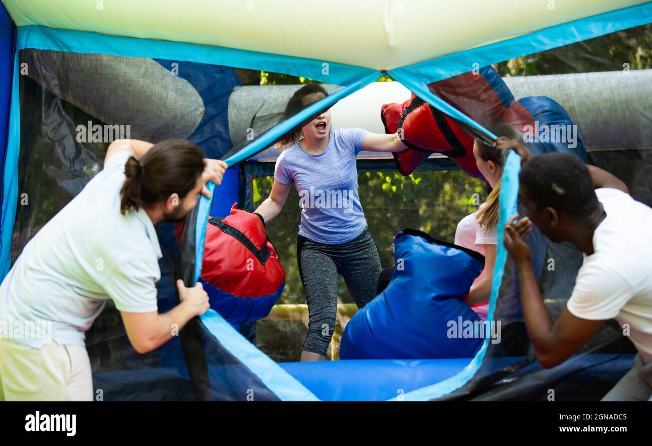 Women boxing on inflatable ring Stock Photo - Alamy