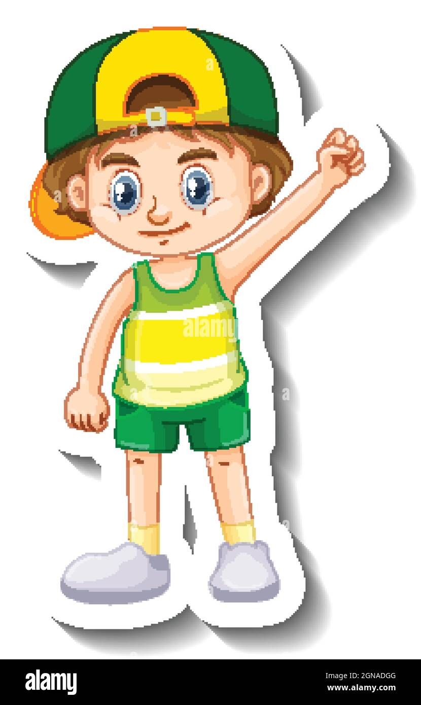 Little boy wearing cap cartoon character sticker illustration Stock ...