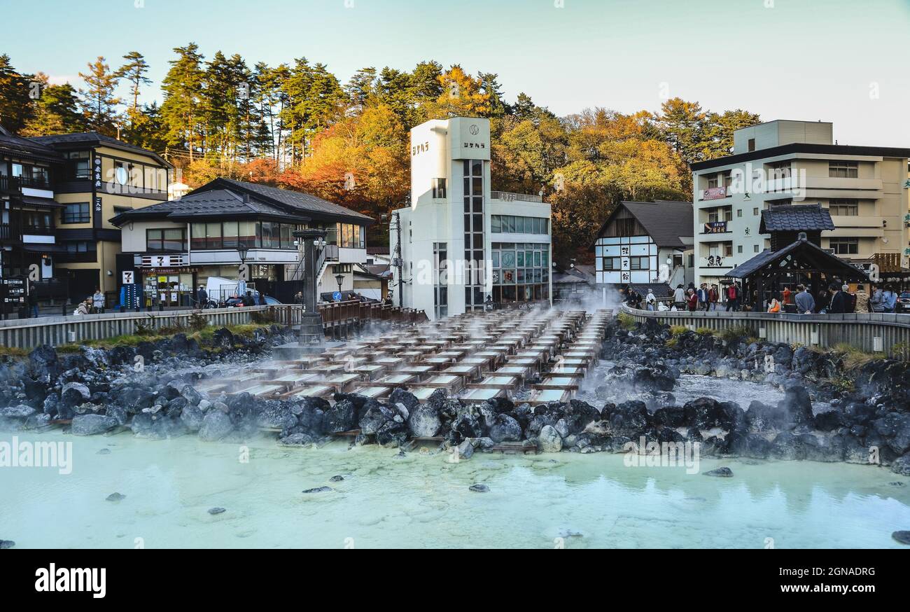 Gunma, Japan - Nov 8, 2019. Yubatake (Hot Water Field) of Kusatsu Onsen ...