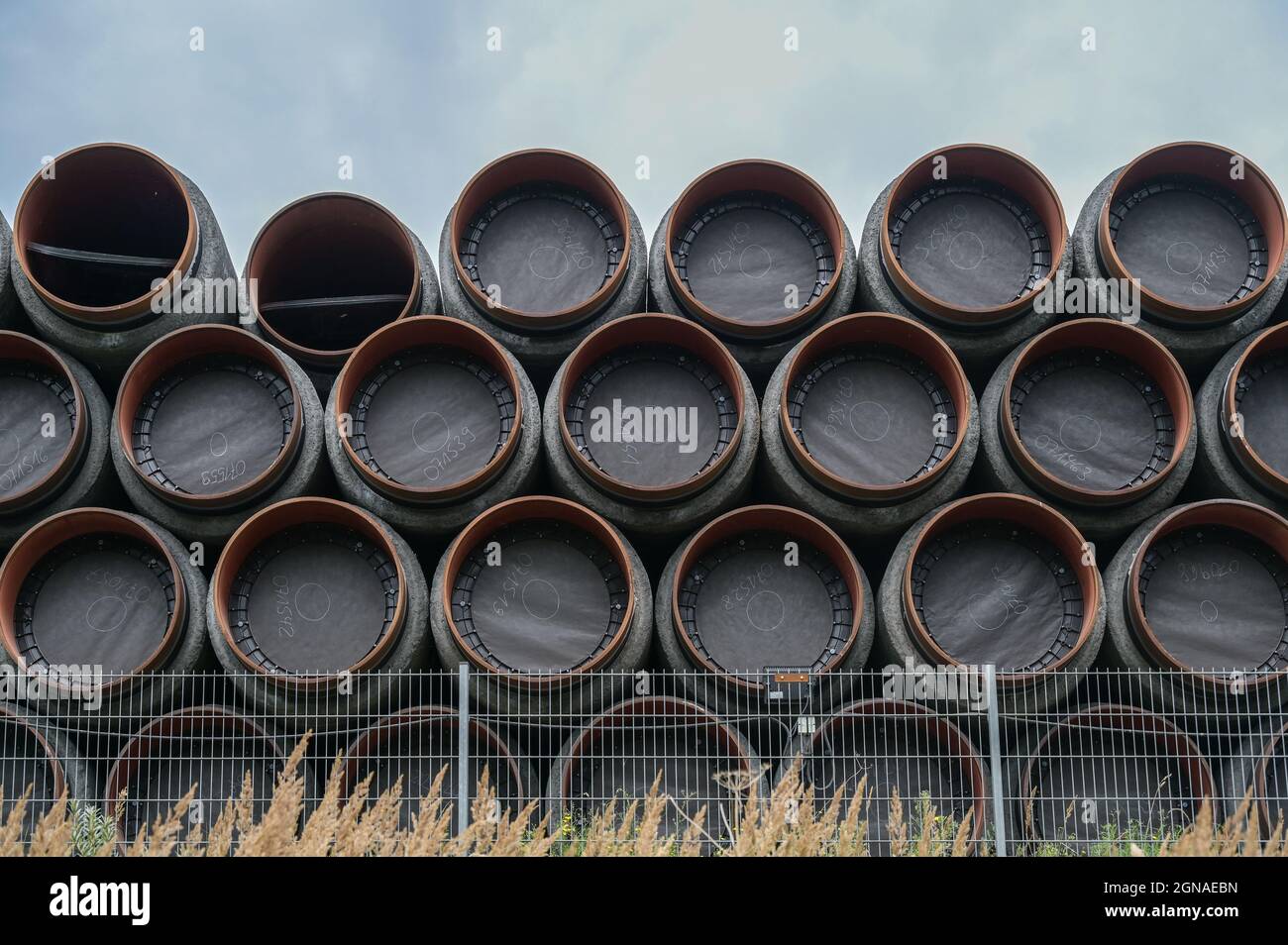 Stacked pipes for the north stream 2 gas pipeline from Russia through ...