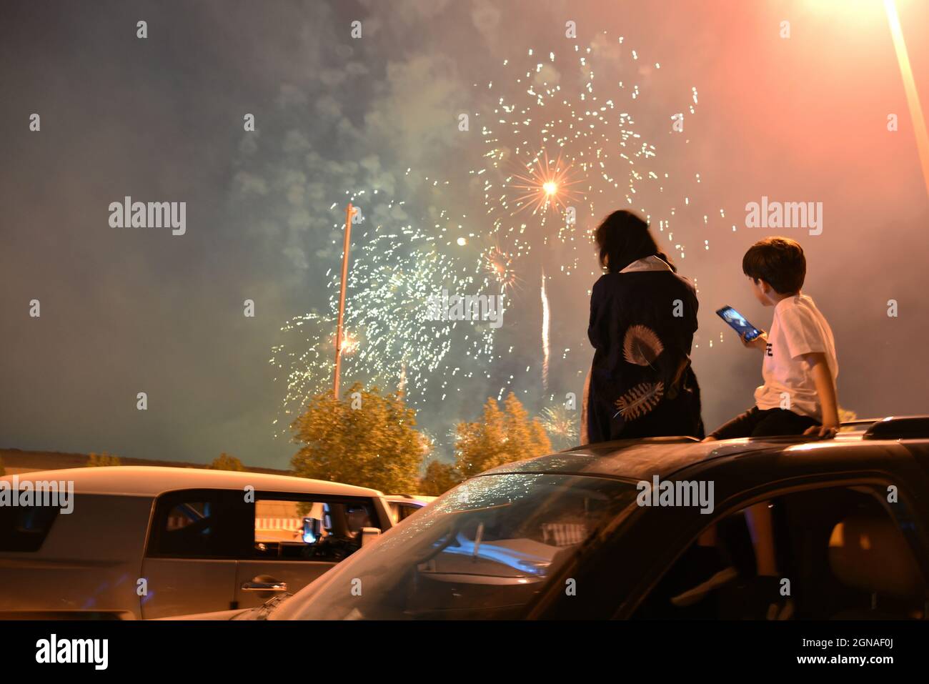 Riyadh, Saudi Arabia. 23rd Sep, 2021. People watch the national day ...