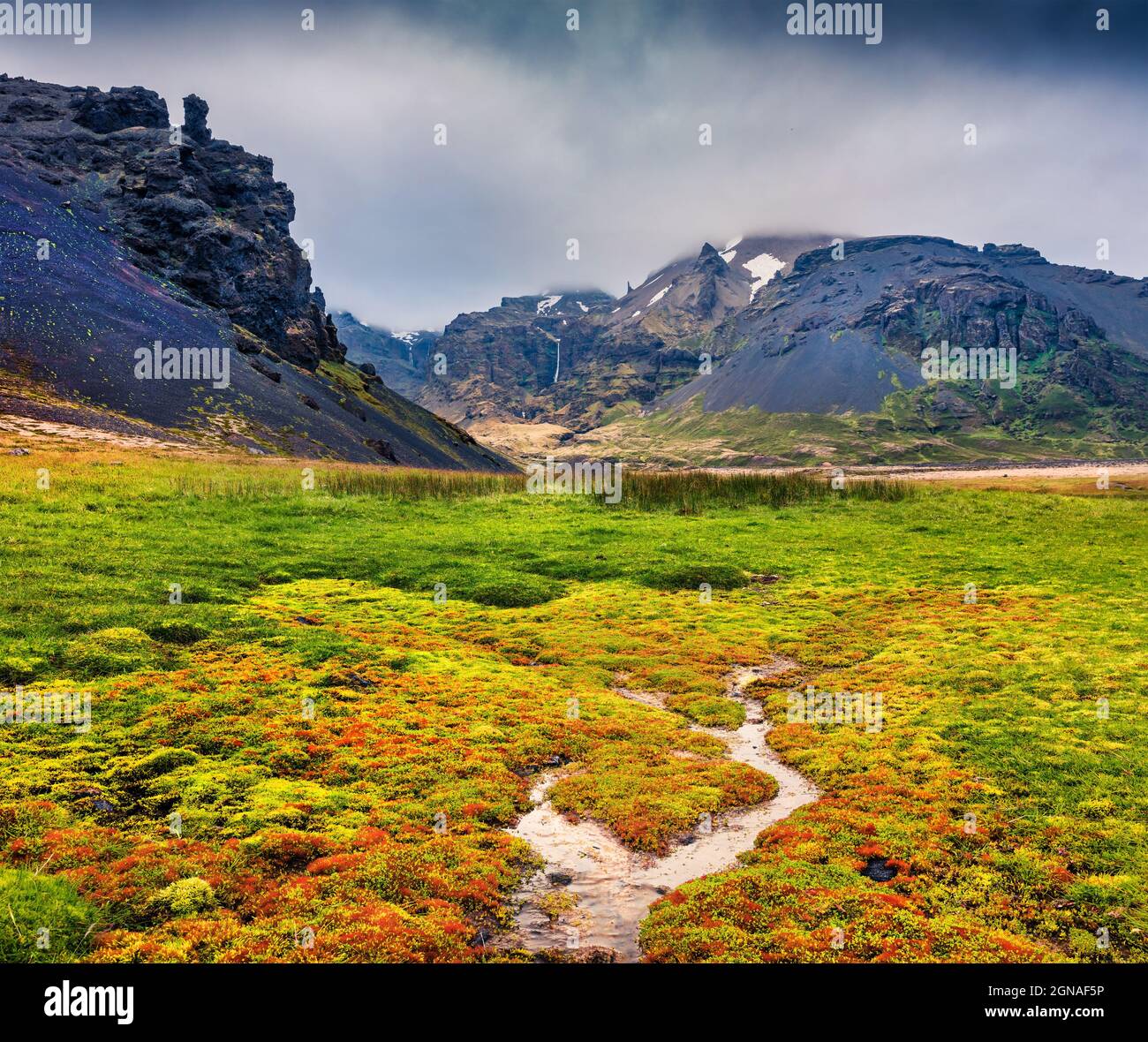 Typical Icelandic landscape with majestic canyon and pure water spring ...