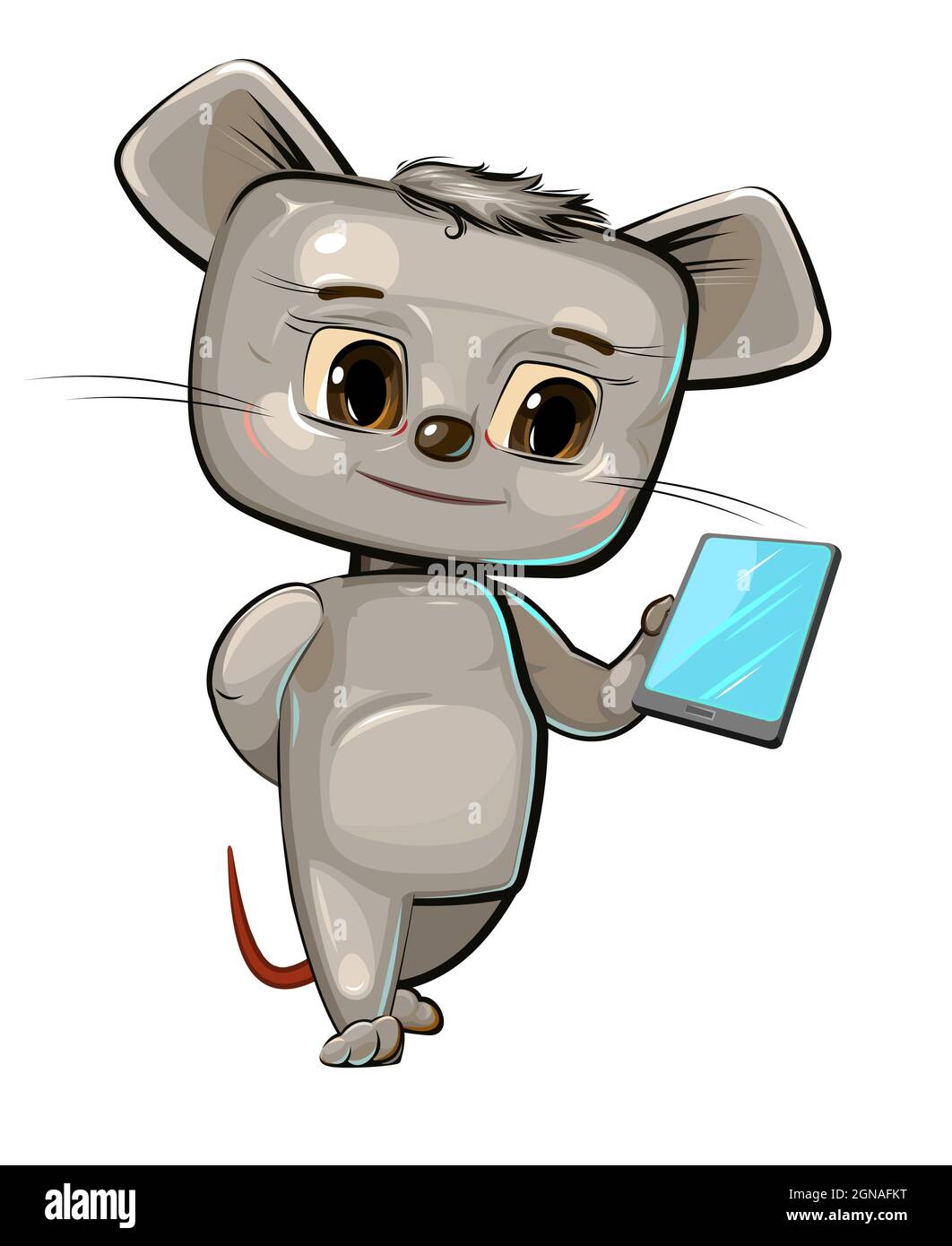 Cute kid Mouse with a smartphone. Good kid animal. Illustration for ...