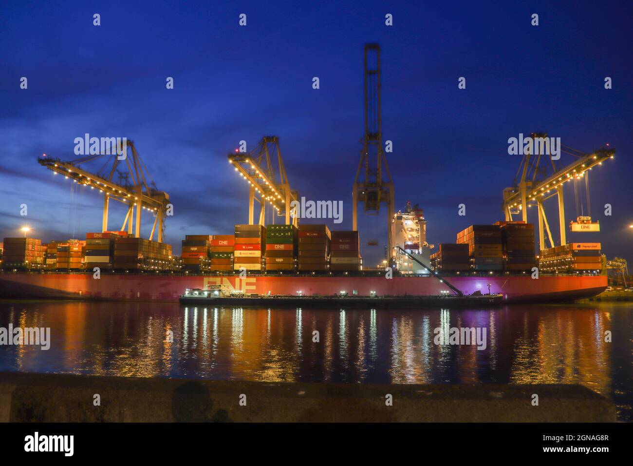 Cranes at Maasvlakte Container terminal during sunset in the port of ...