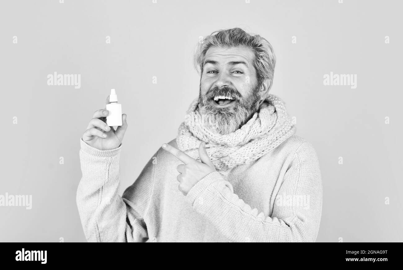 Fast recovery. Cold flu remedies. Runny nose and symptoms of cold. Man ...