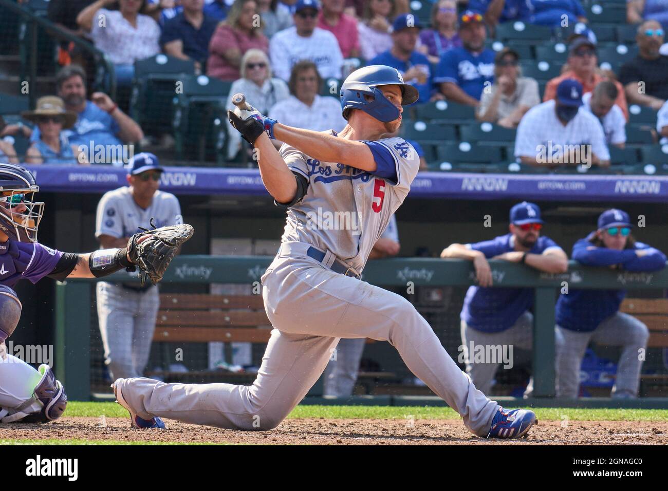 Denver CO, USA. 23rd Sep, 2021. Los Angels shortstop Corey Seager (5 ...