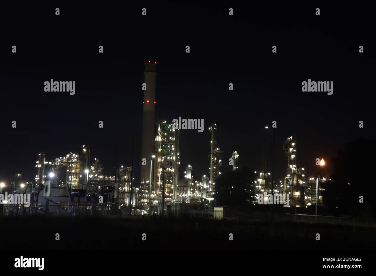 Refinery of BP rotterdam in the night at Europoort Harbor in the ...