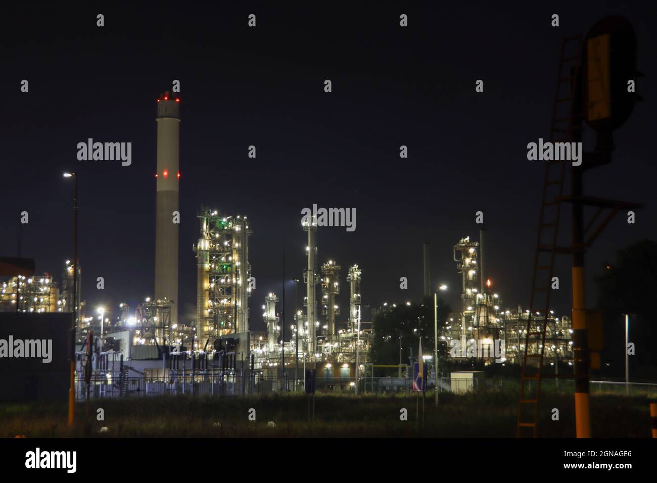 Refinery of BP rotterdam in the night at Europoort Harbor in the ...