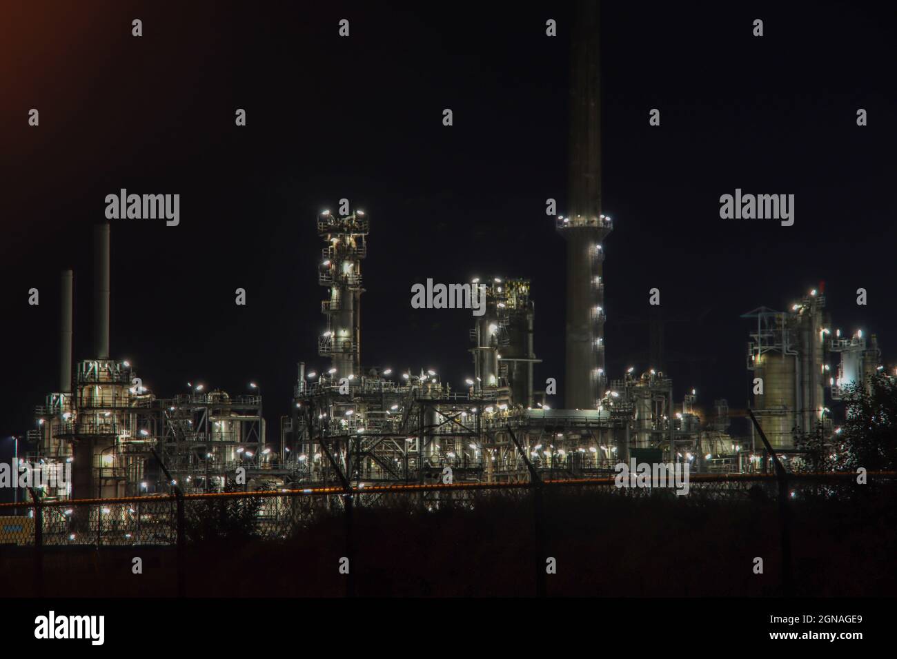 Refinery of BP rotterdam in the night at Europoort Harbor in the ...