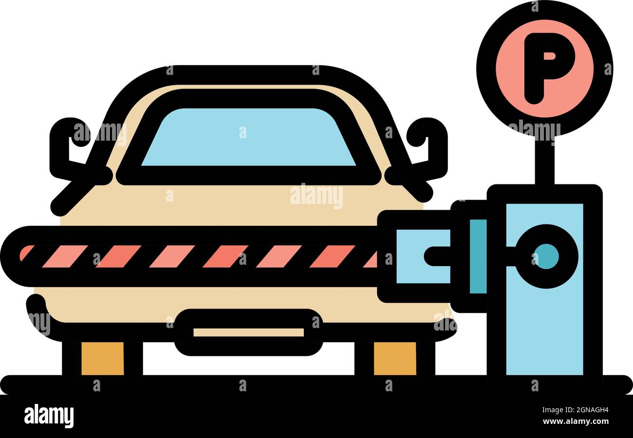 Car stop on barrier icon. Outline car stop on barrier vector icon color ...