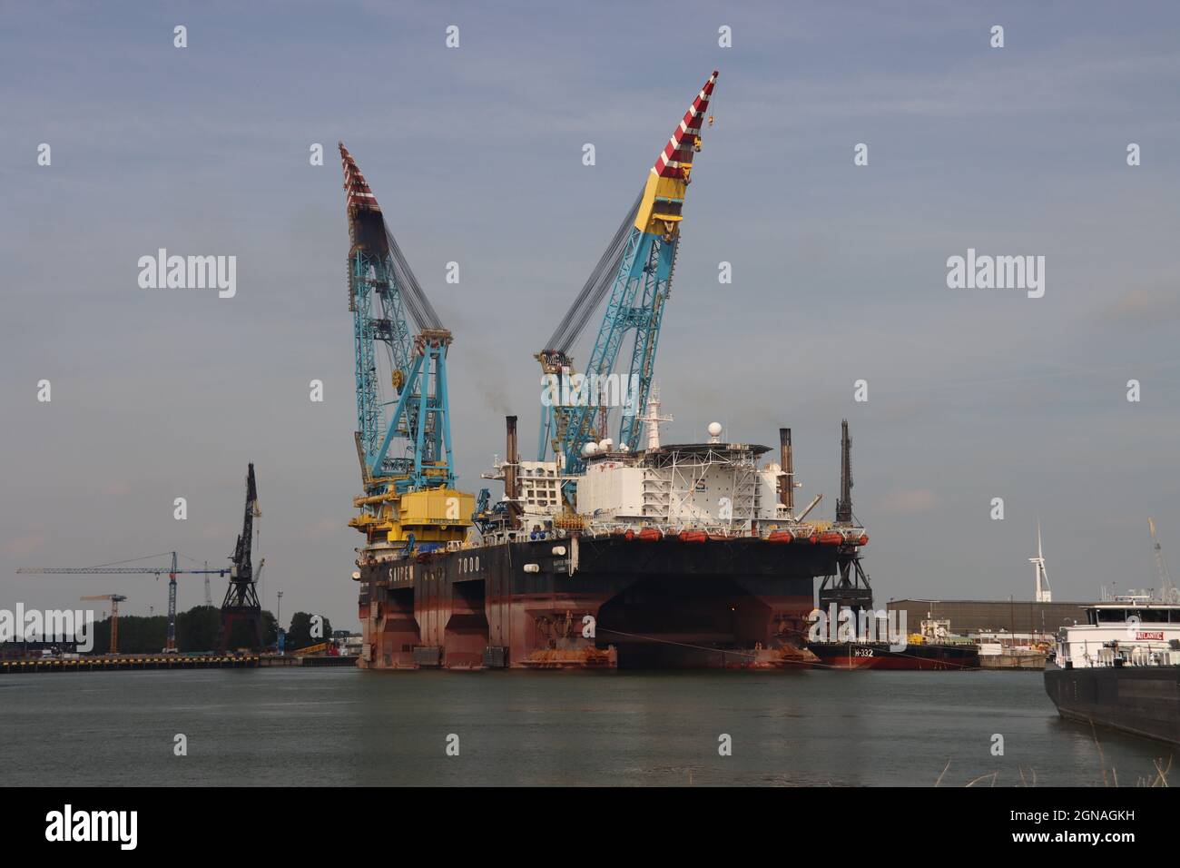 SAIPEM 7000 Pipelay Crane Vessel in the Botlek harbor in the port of ...