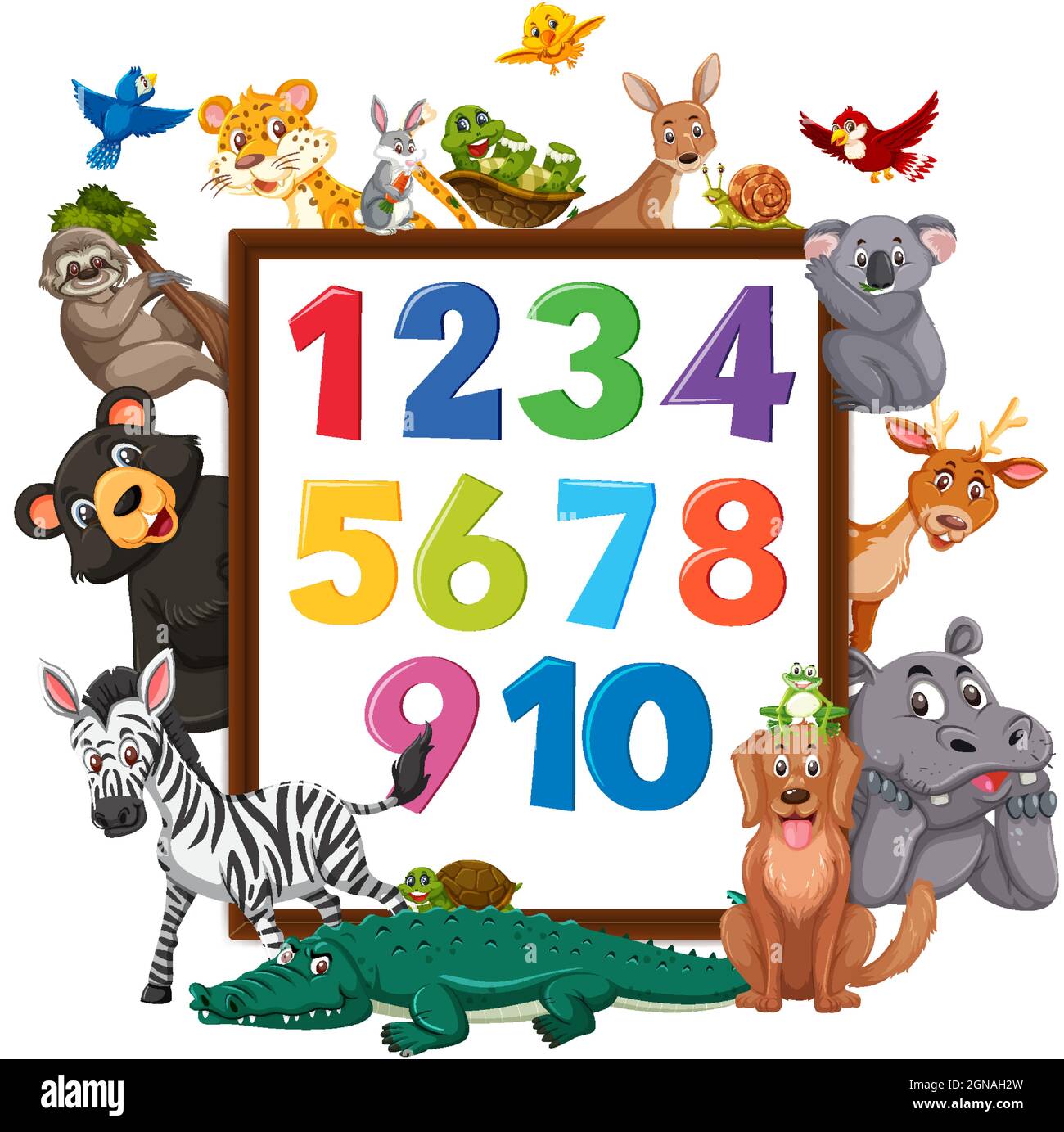 Number 0 to 9 on banner with wild animals illustration Stock Vector ...