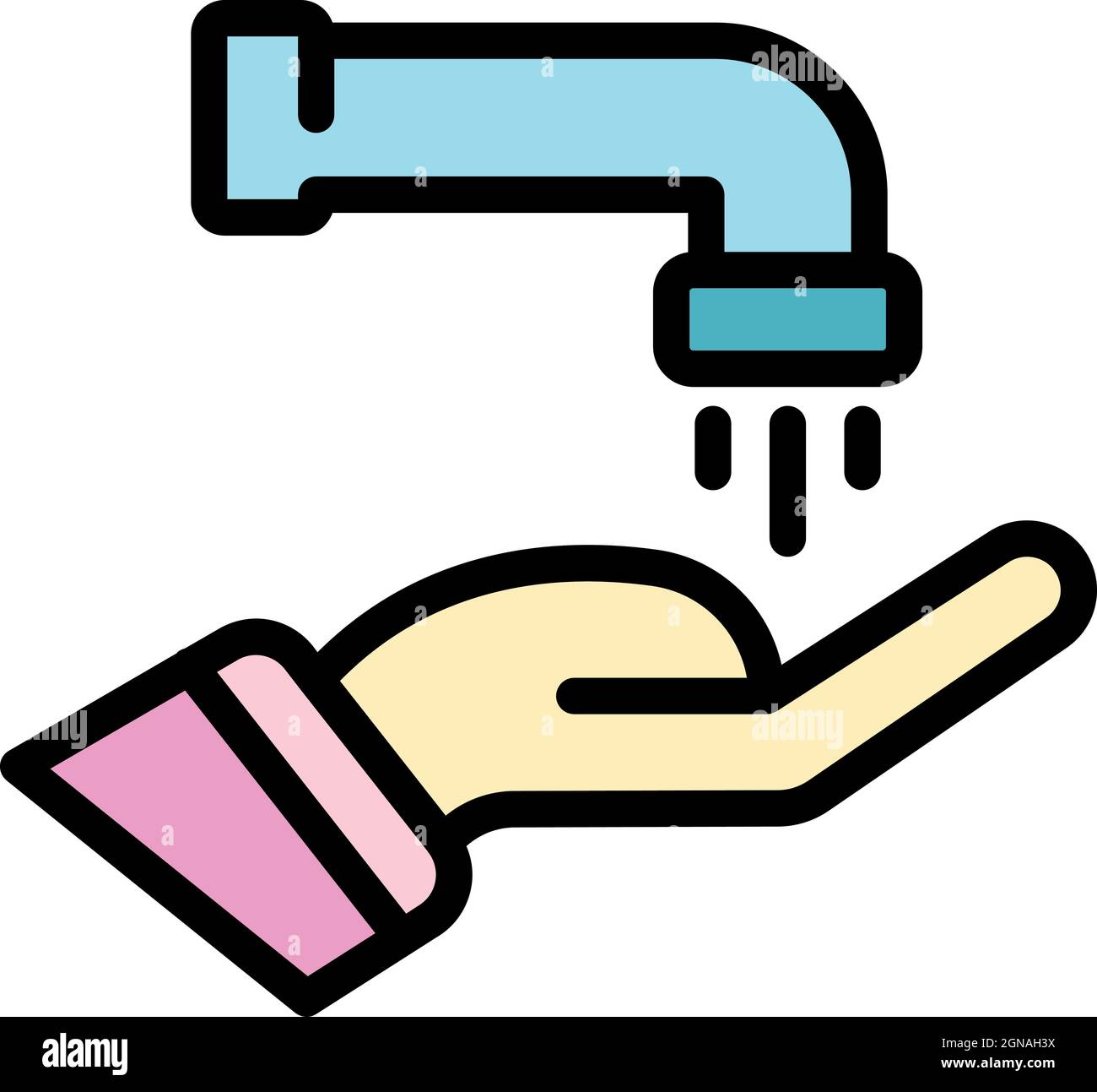 Water tap hand icon. Outline water tap hand vector icon color flat ...