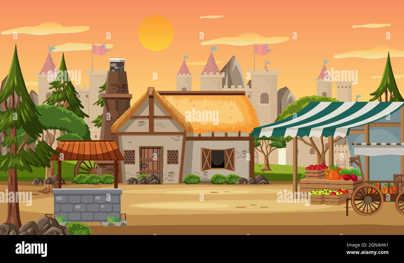 Old market place town Stock Vector Images - Alamy