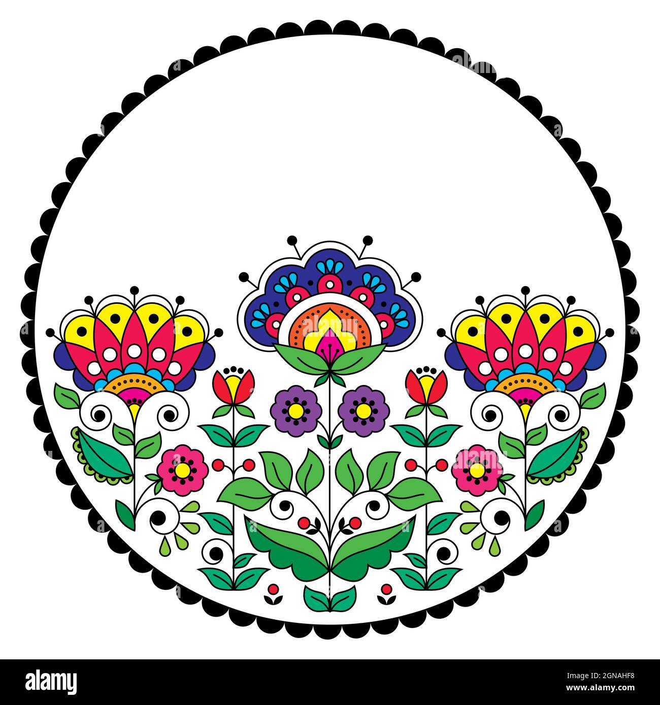 Scandinavian folk art floral vector round pattern, Swedish retro cute ... Scandinavian folk art floral vector round pattern, Swedish retro cute ...