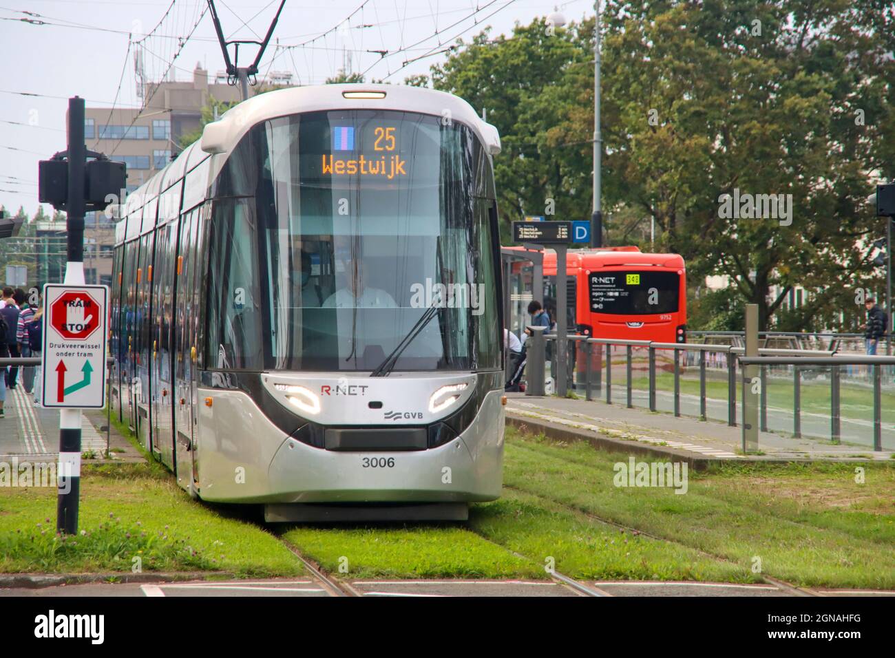 Silver colored Urbos 100 CAF tram of R-NET runned by GVB in the ...