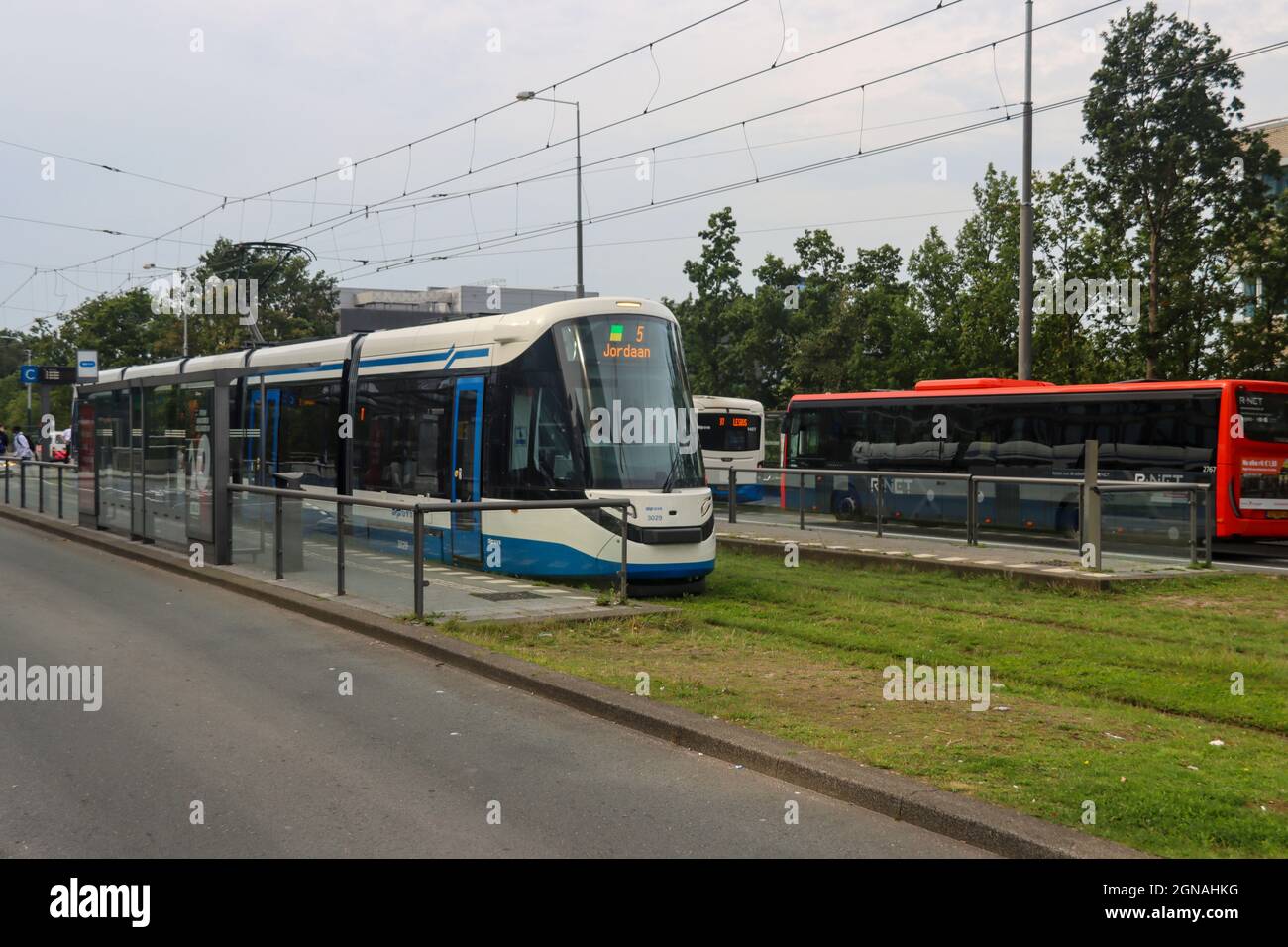 Blue and white Urbos 100 CAF tram runned on line 5 by GVB at Amsterdam ...