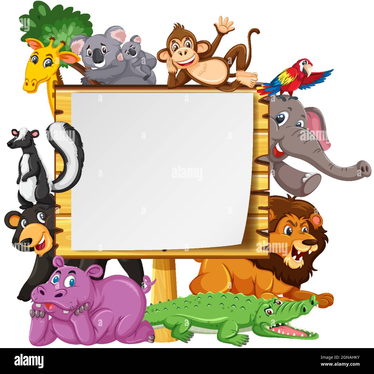 Empty wooden frame with various wild animals illustration Stock Vector ...