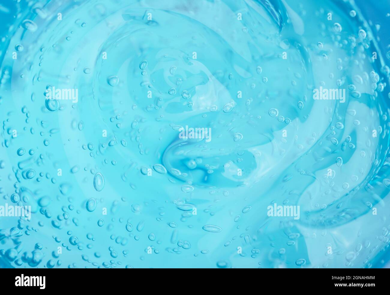 Cosmetic gel background. Blue transparent gel with texture and bubbles ...