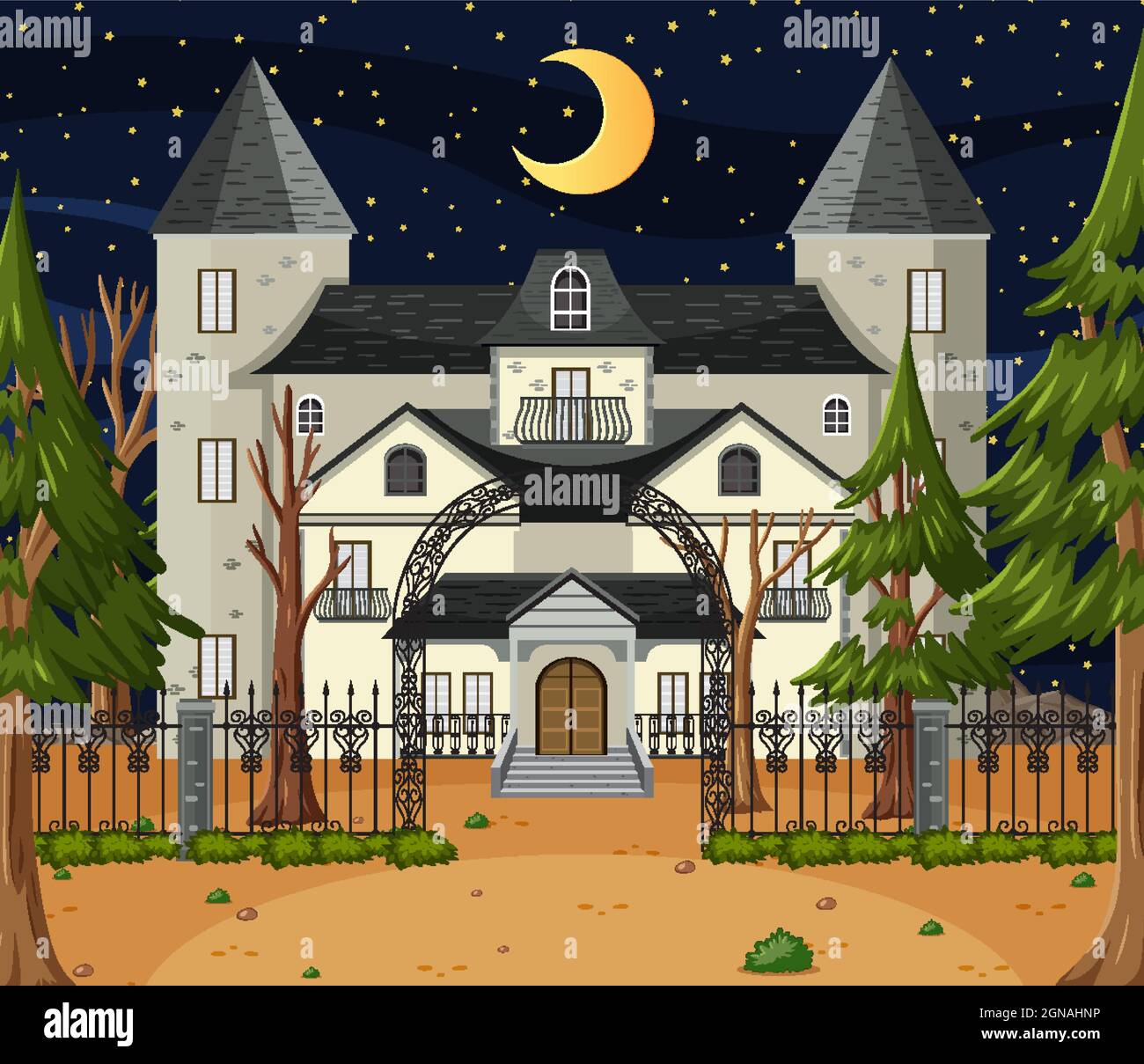 Scene with haunted halloween mansion illustration Stock Vector Image ...