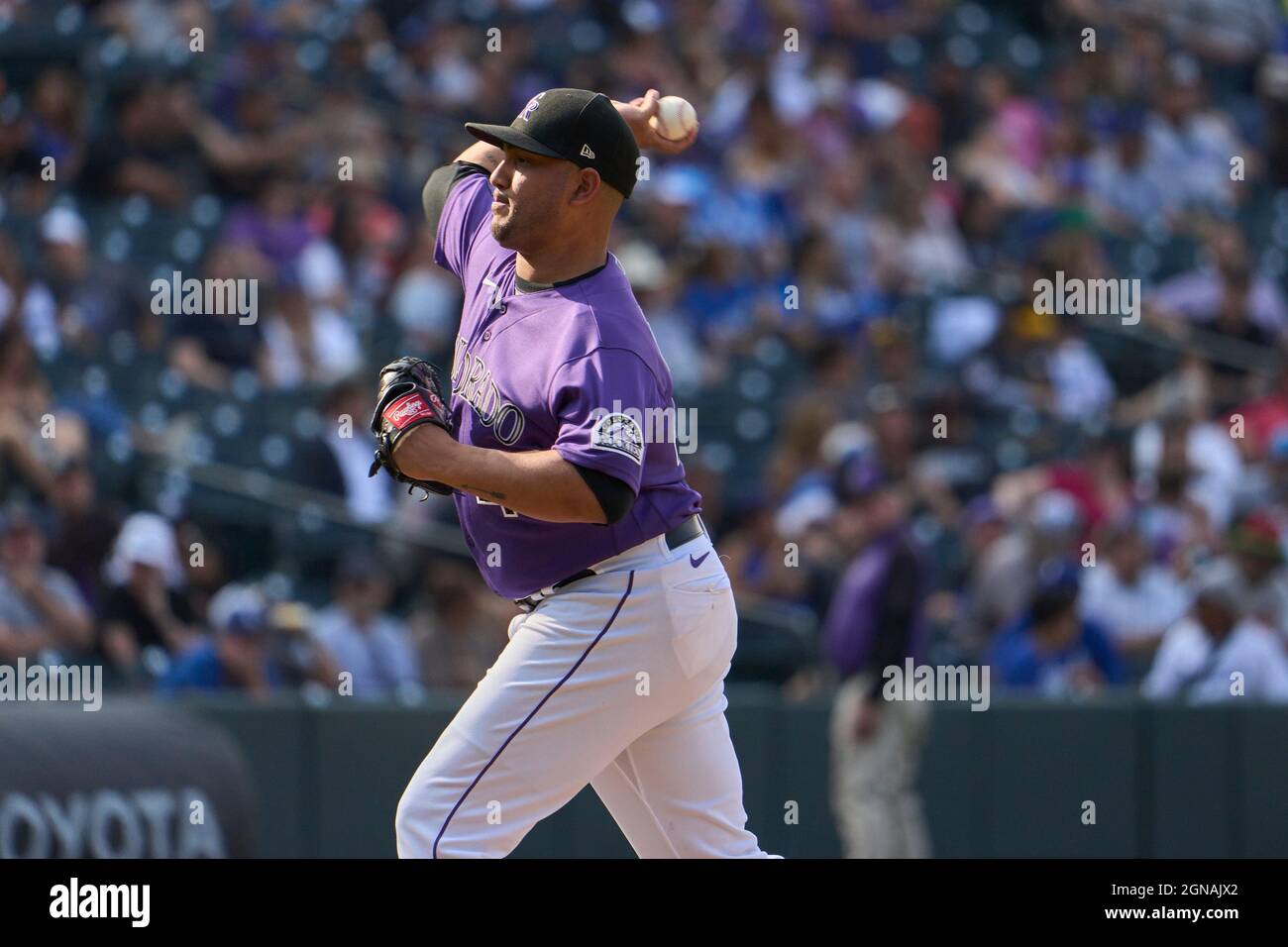 September 23 2021: Colorado pitcher Jhoulys Chacin (43) throws a pitch ...