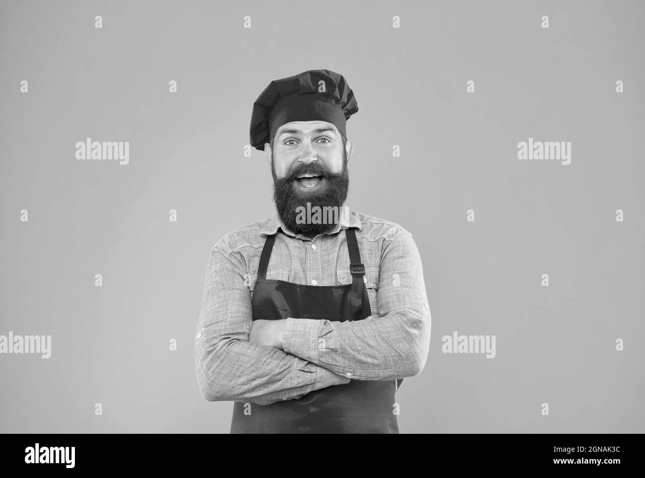 Man with beard and mustache restaurant cook, local cuisine concept ...