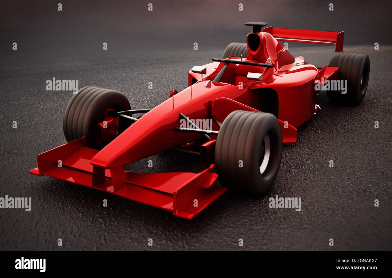 Generic Formula 1 racing car isolated on black background. 3D ...