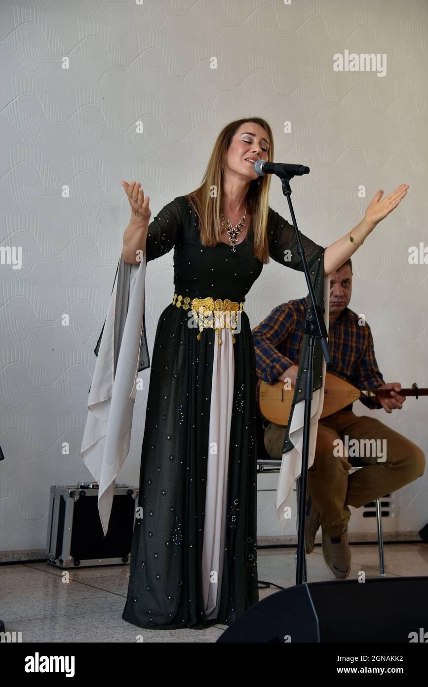 Cologne, Germany. 23rd Sep, 2021. Singer Hozan Cane sings during a ...
