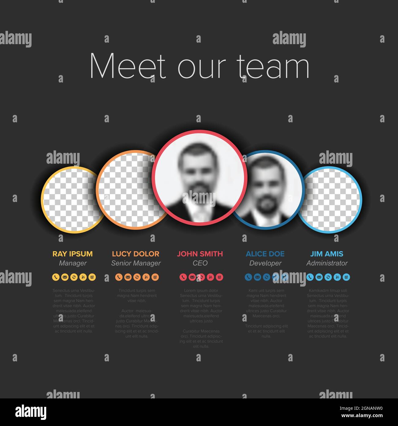 Company team presentation template with circle team profile photos ...