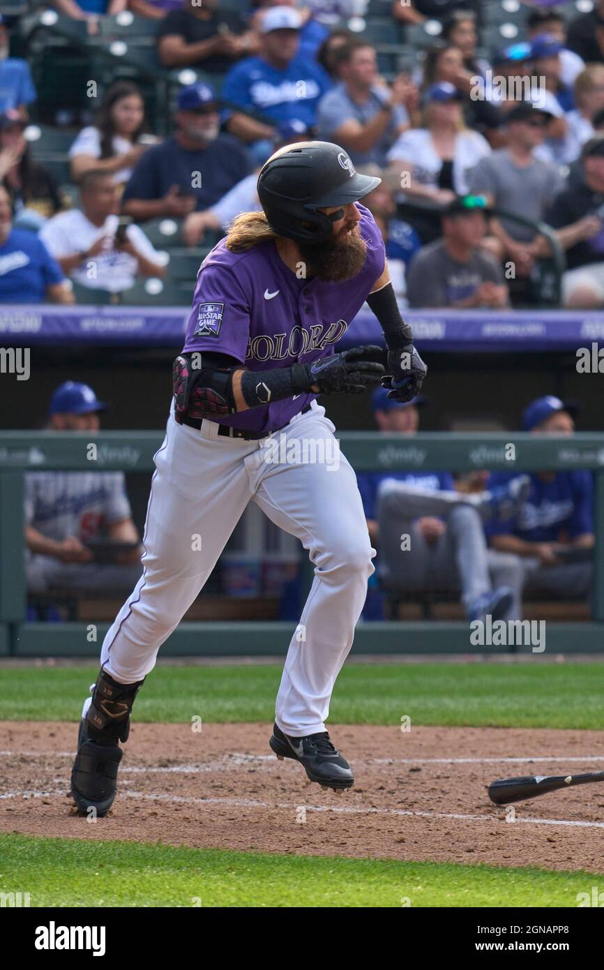 Denver CO, USA. 23rd Sep, 2021. Colorado pinch hitter Charlie Blackmon ...