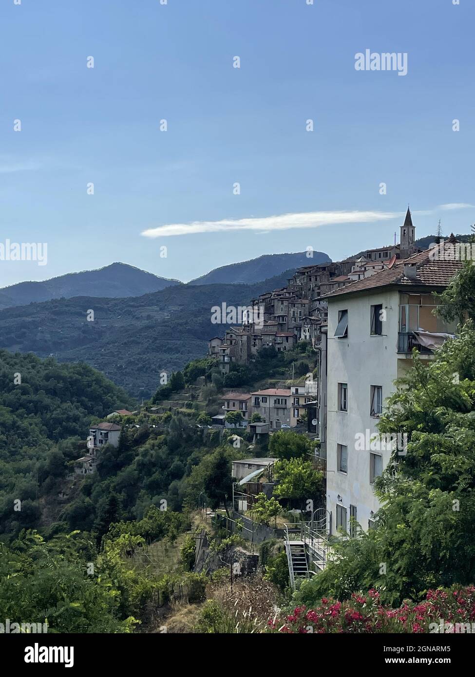 Beautiful view with historic buildings in Liguria, Apricale, Italy ...