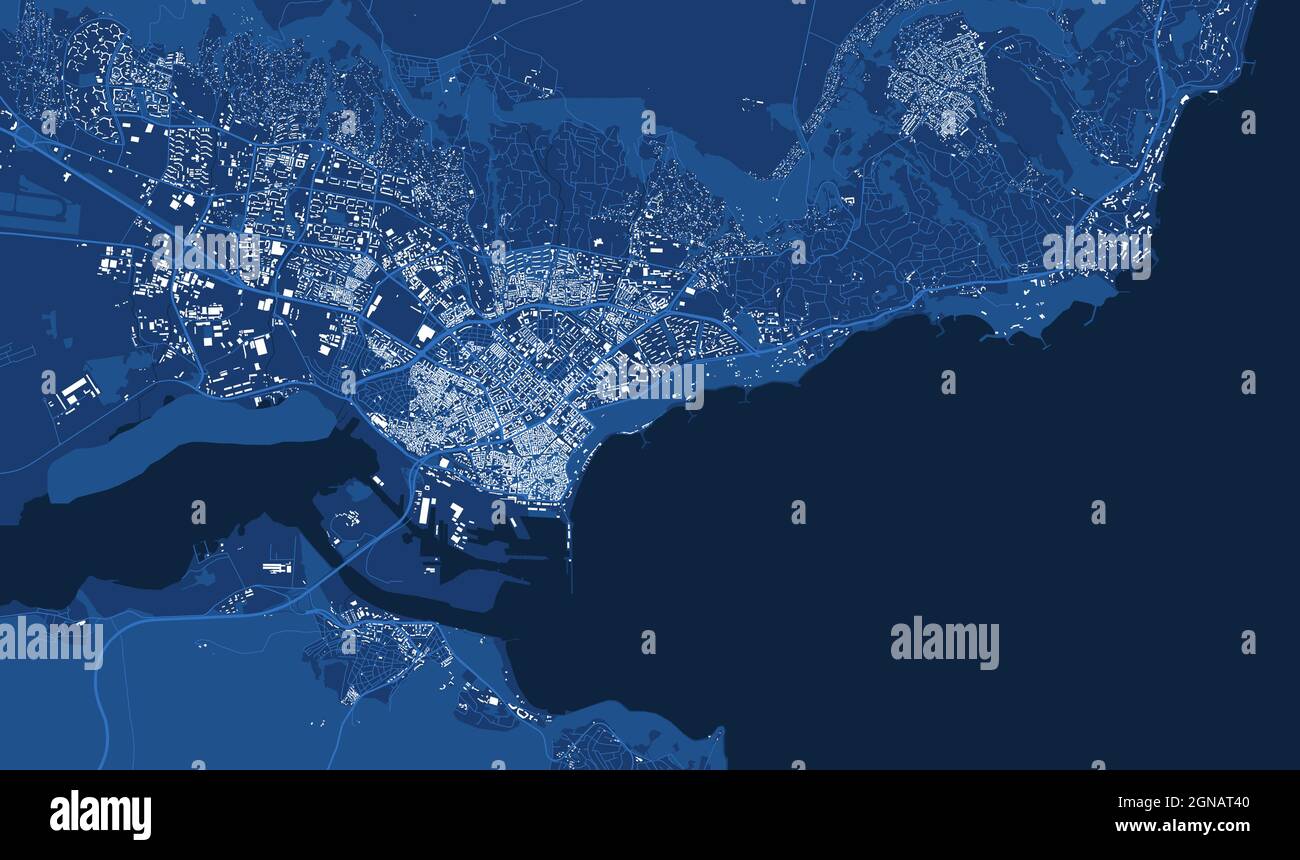 Detailed blue map poster of Varna city administrative area. Skyline ...