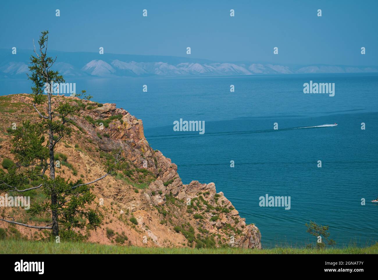 Cliffs on Olkhon Island. Lake Baikal is a rift lake located in southern ...