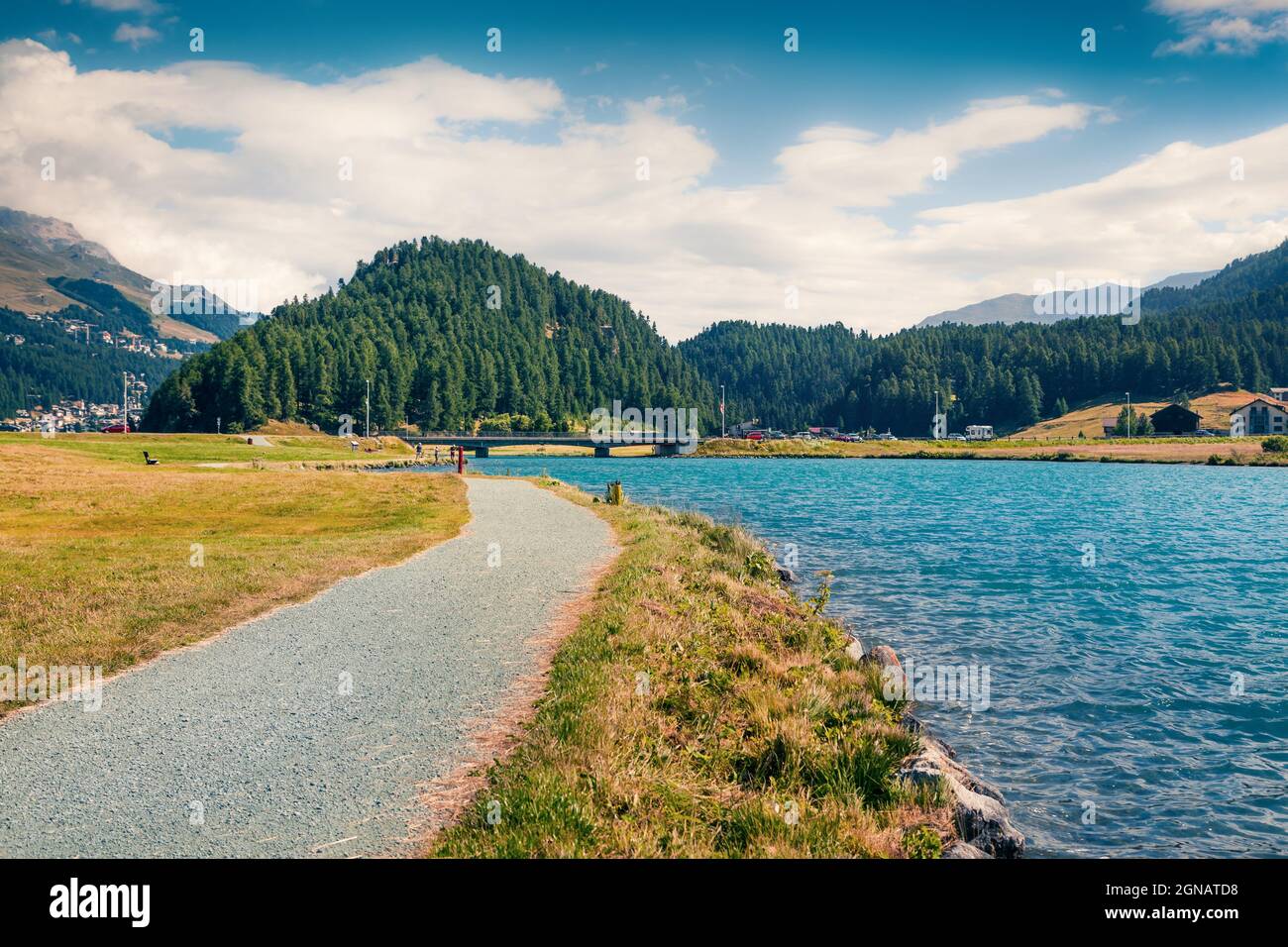 Marvelous summer view of Sils lake. Picturesque outdoor scene in Swiss ...