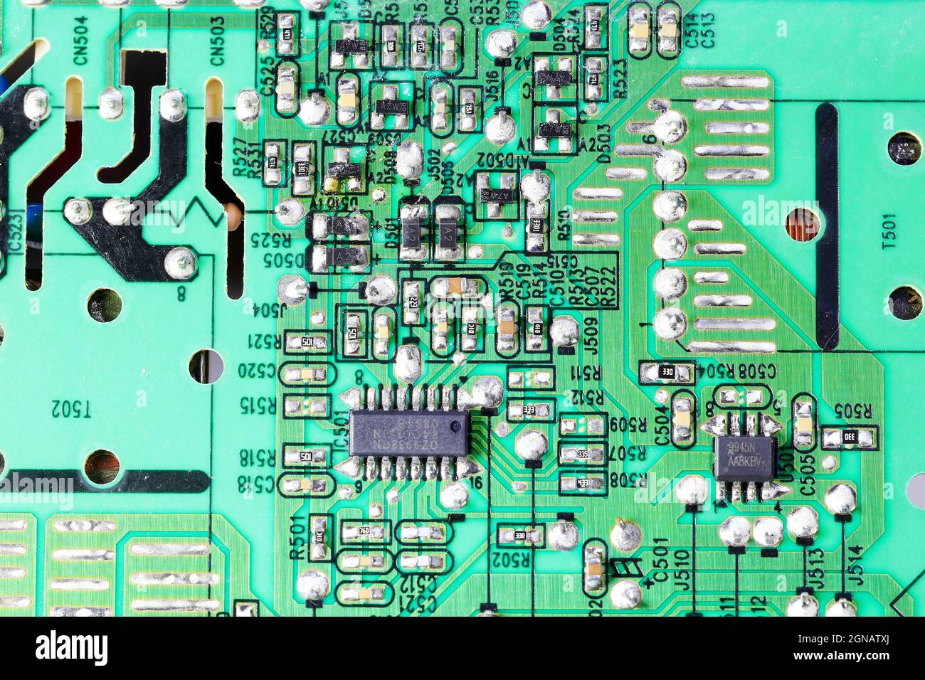 Old Printed Circuit Board with many electronics components Stock Photo ...