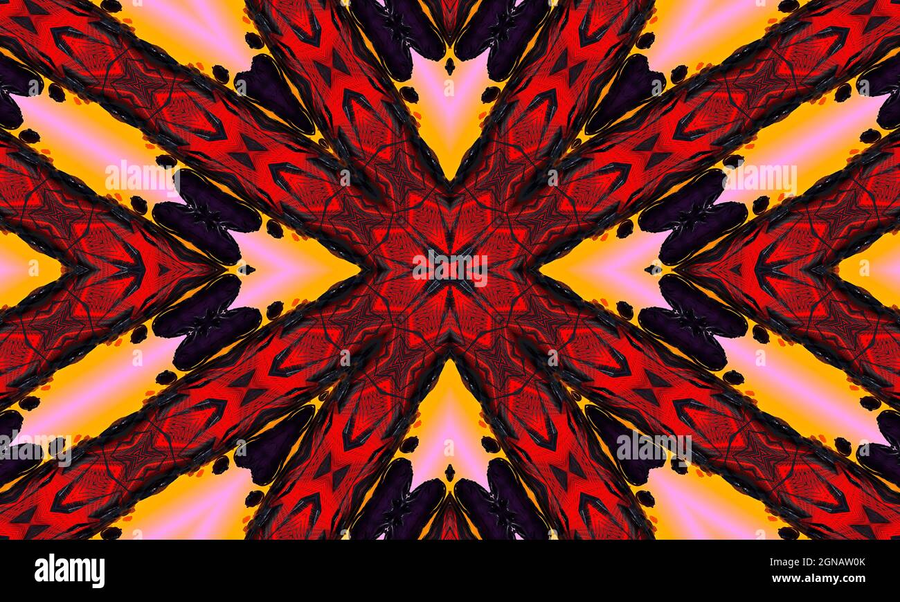 red circular wave glow. kaleidoscope flower. abstract background for ...