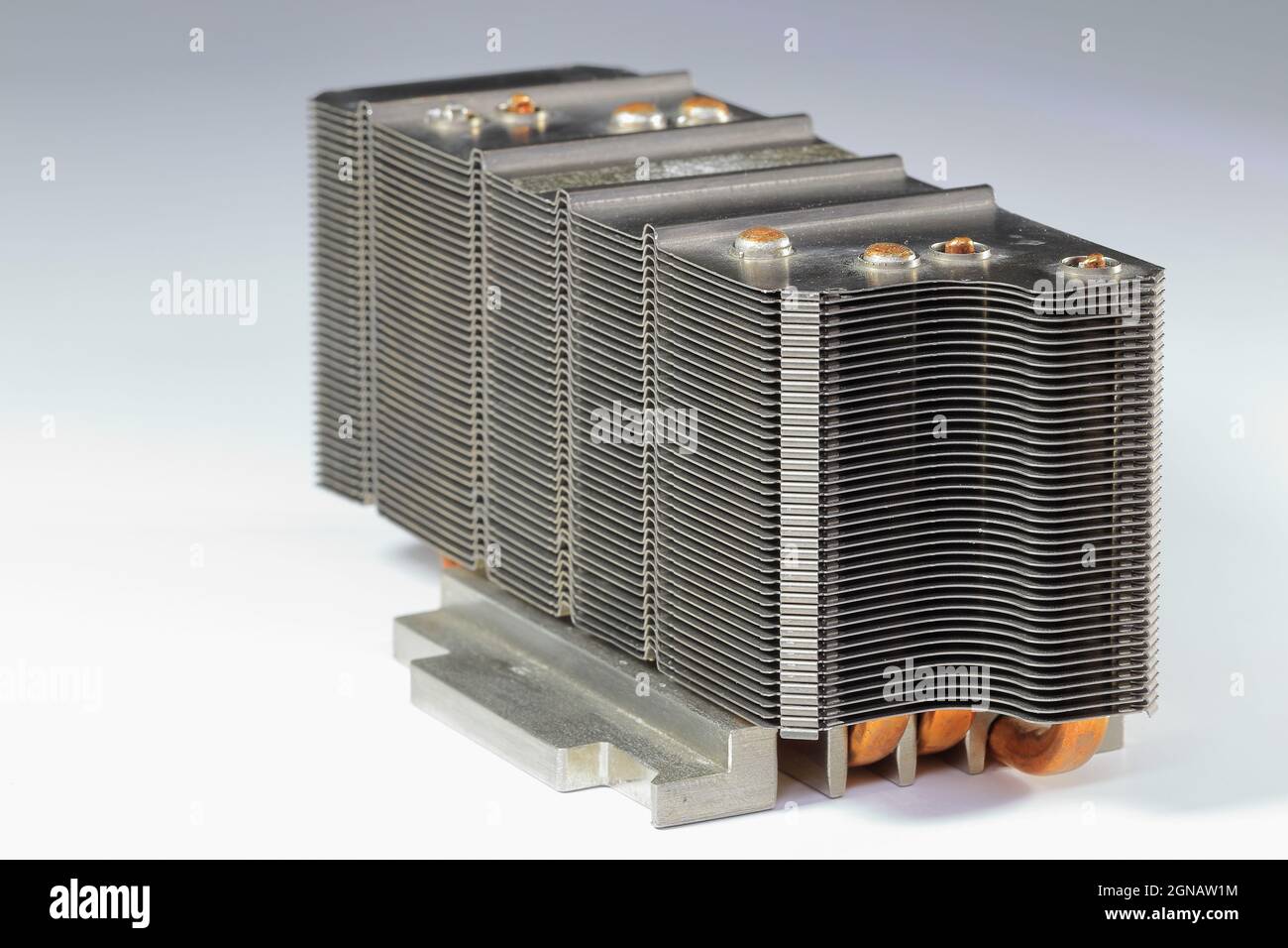 A close up view of passive CPU cooler with the aluminum fin and copper ...