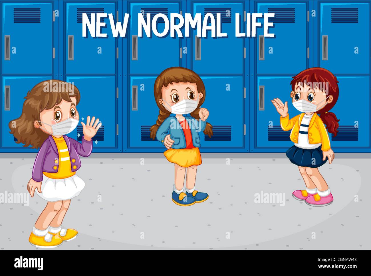 New Normal Life with Students keeping social distancing at school ...