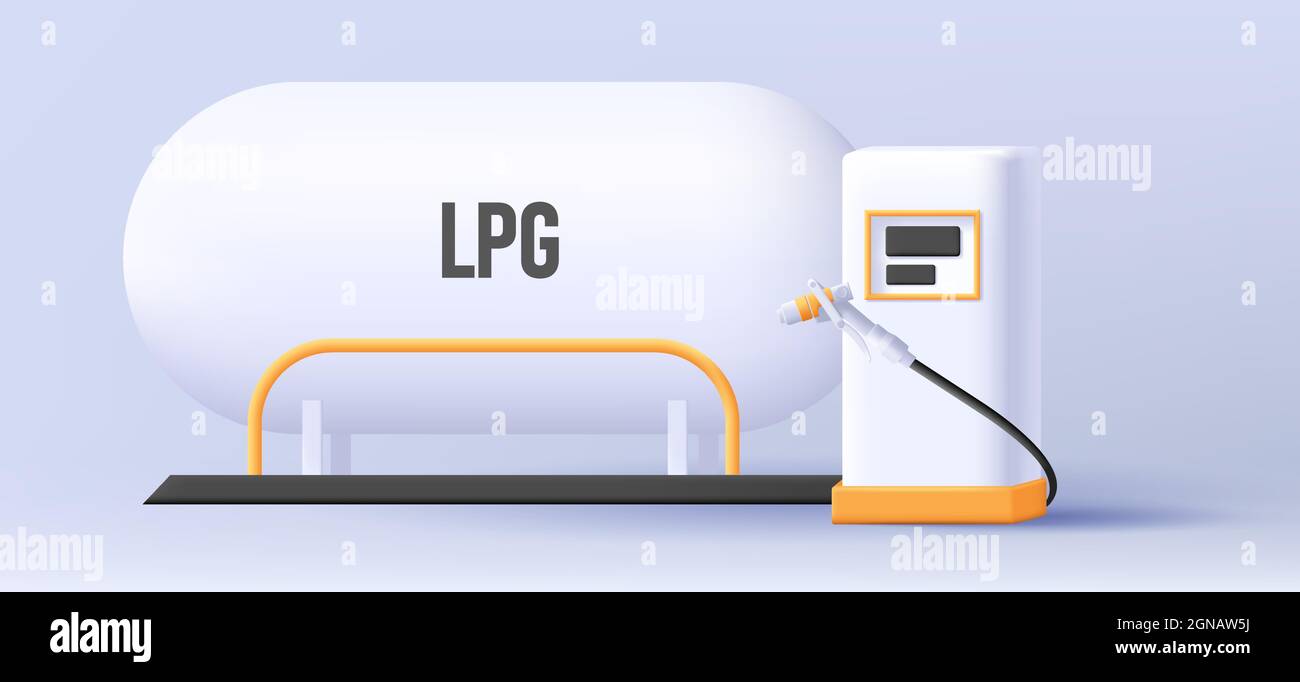 LPG station equipment 3d illustration with gas pipe and nozzle and big ...