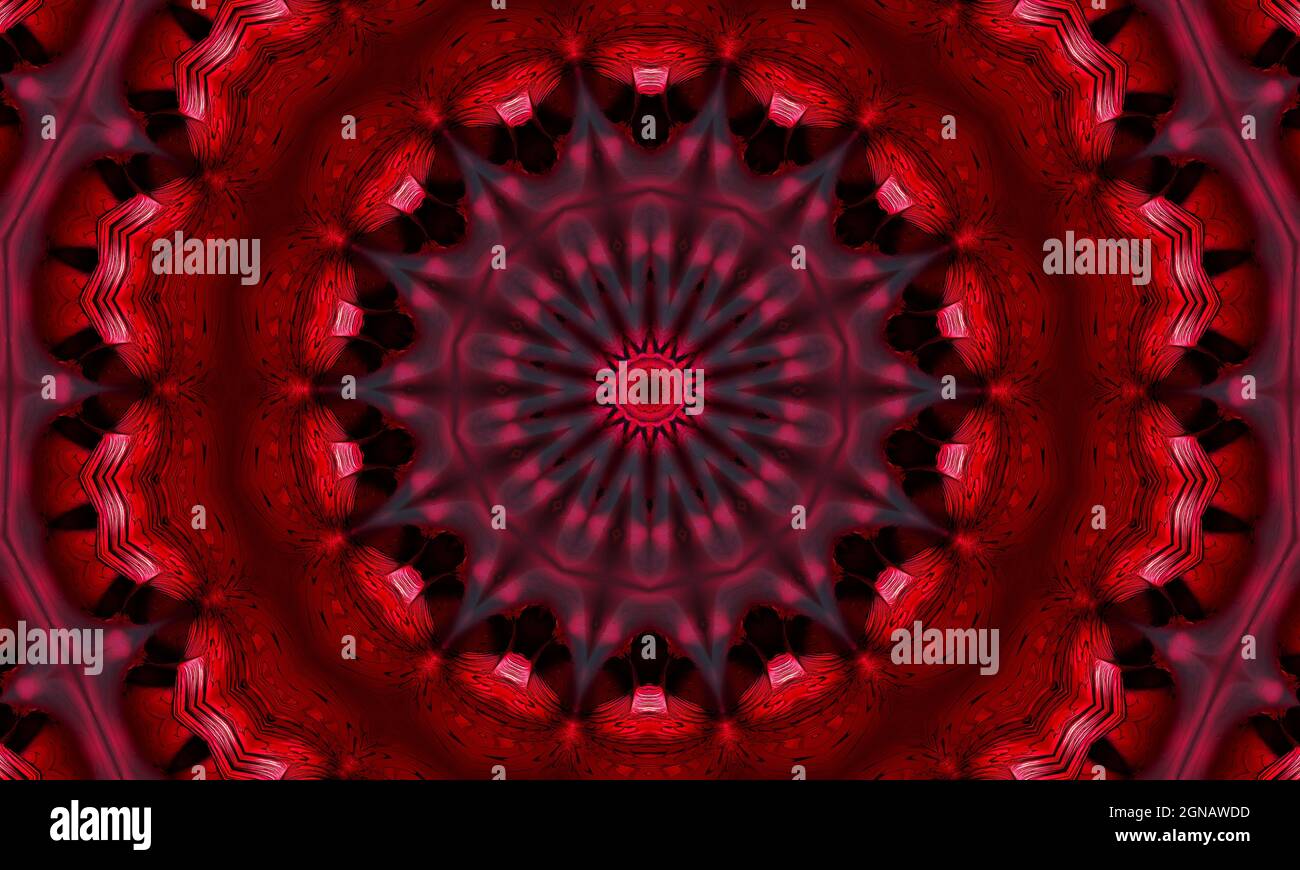 Red Mandala Concentric Flower Kaleidoscope Center. Kaleidoscopic Design ...