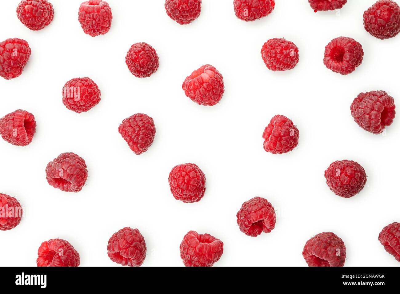 Flat lay composition with red juicy raspberry, isolated on white ...