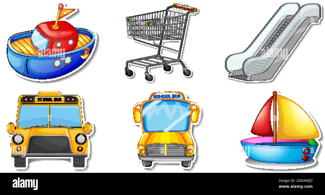 Random stickers with transportable vehicle objects illustration Stock ...