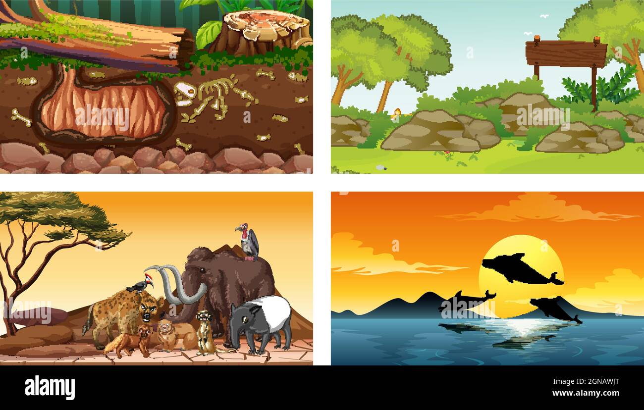 Four different nature horizontal scene illustration Stock Vector Image ...