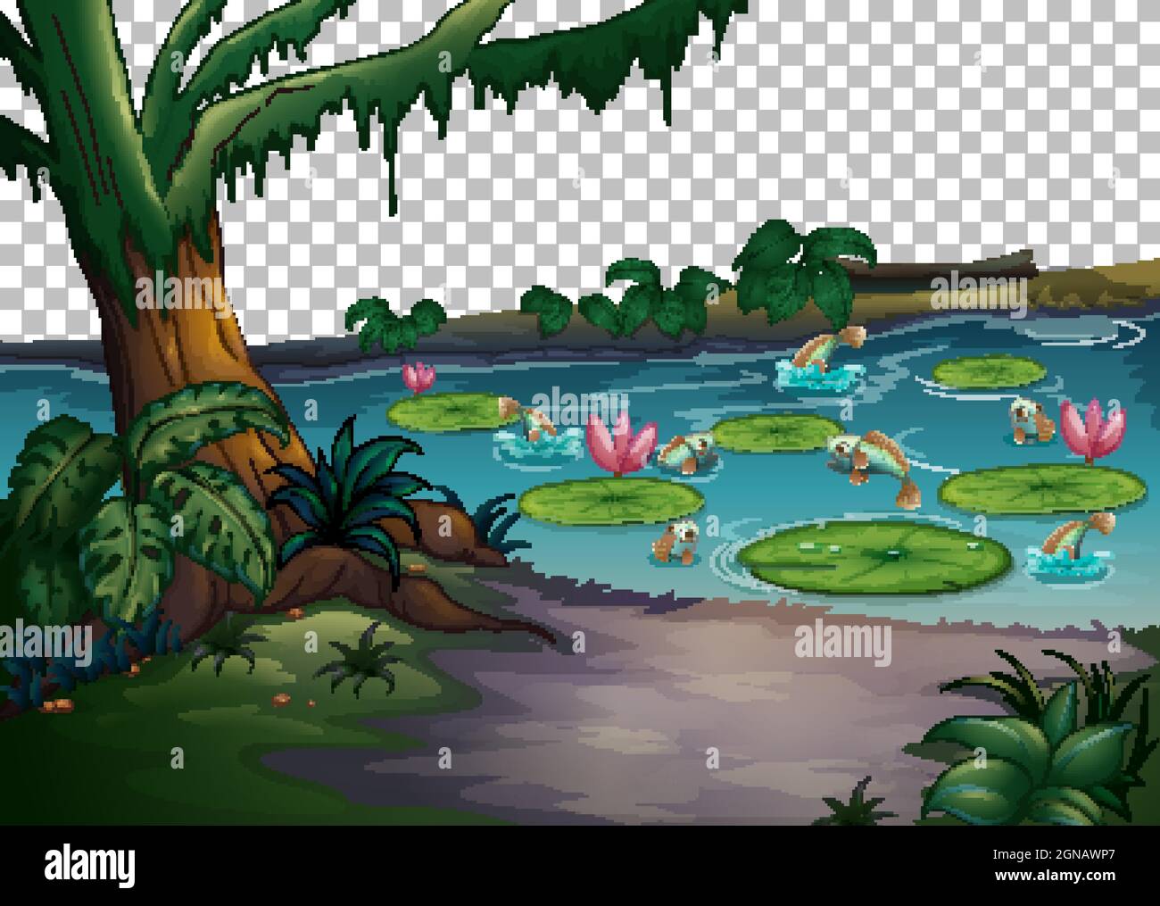 Forest swamp landscape on transparent background illustration Stock ...