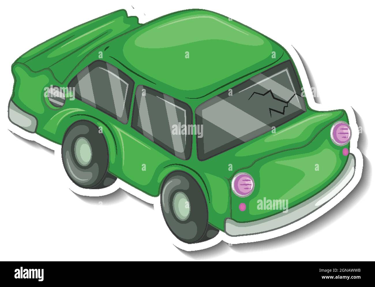 Sticker design with wrecked car isolated illustration Stock Vector ...