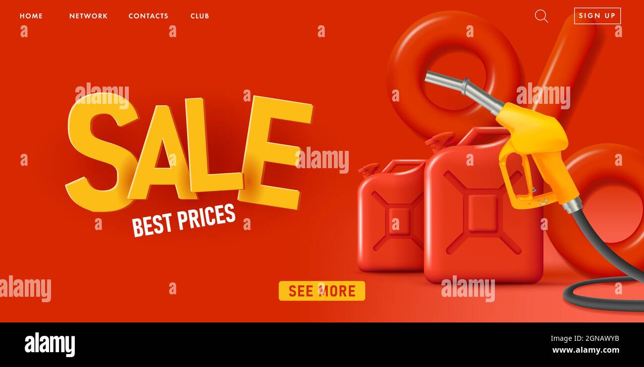 Sale Poster for gas station with fuelling nozzel and oil canisters, big ...
