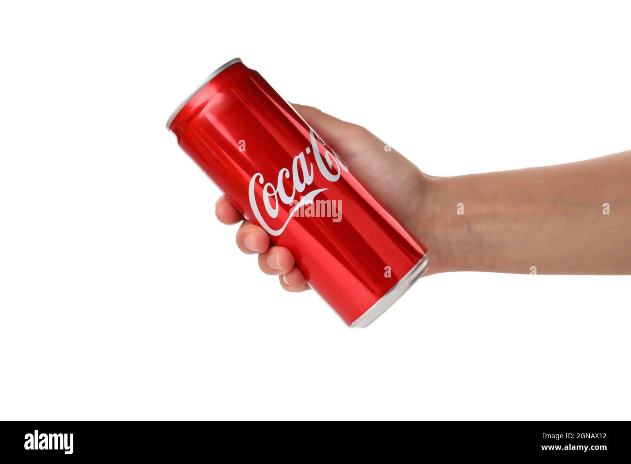 Odessa, Ukraine - September 23, 2021: Female hand holds Coca - Cola can ...