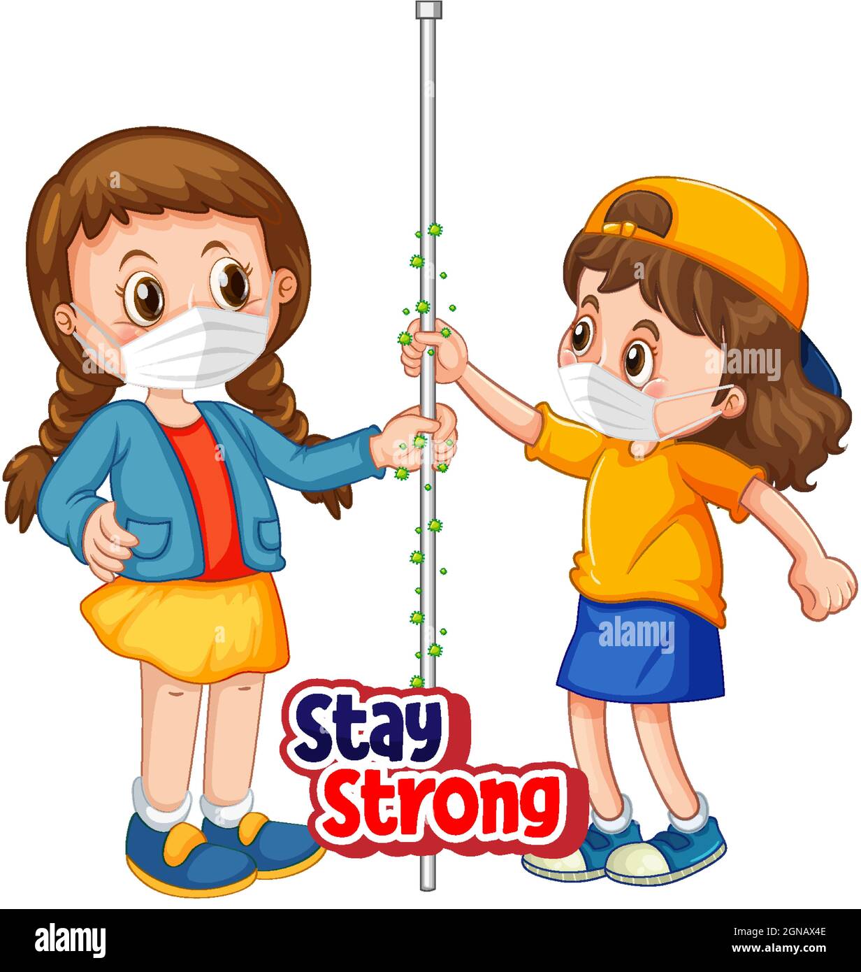 Two kids cartoon character do not keep social distance with stay strong ...