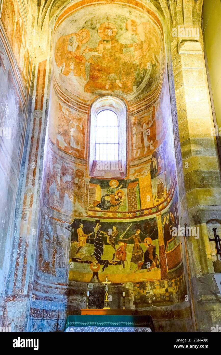 Romanesque fresco in the north apse depicting the crucifixion of St ...